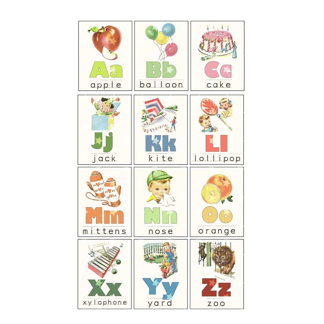 Vintage Alphabet Flashcards ATC Digital Collage Sheet - Etsy