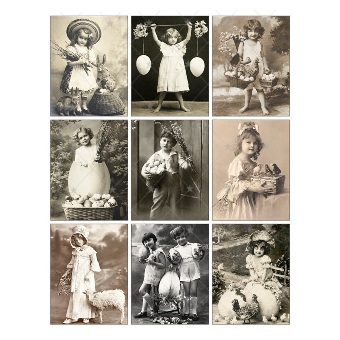 Vintage Easter Children Photos ATC Digital Collage Sheet Instant PDF ...
