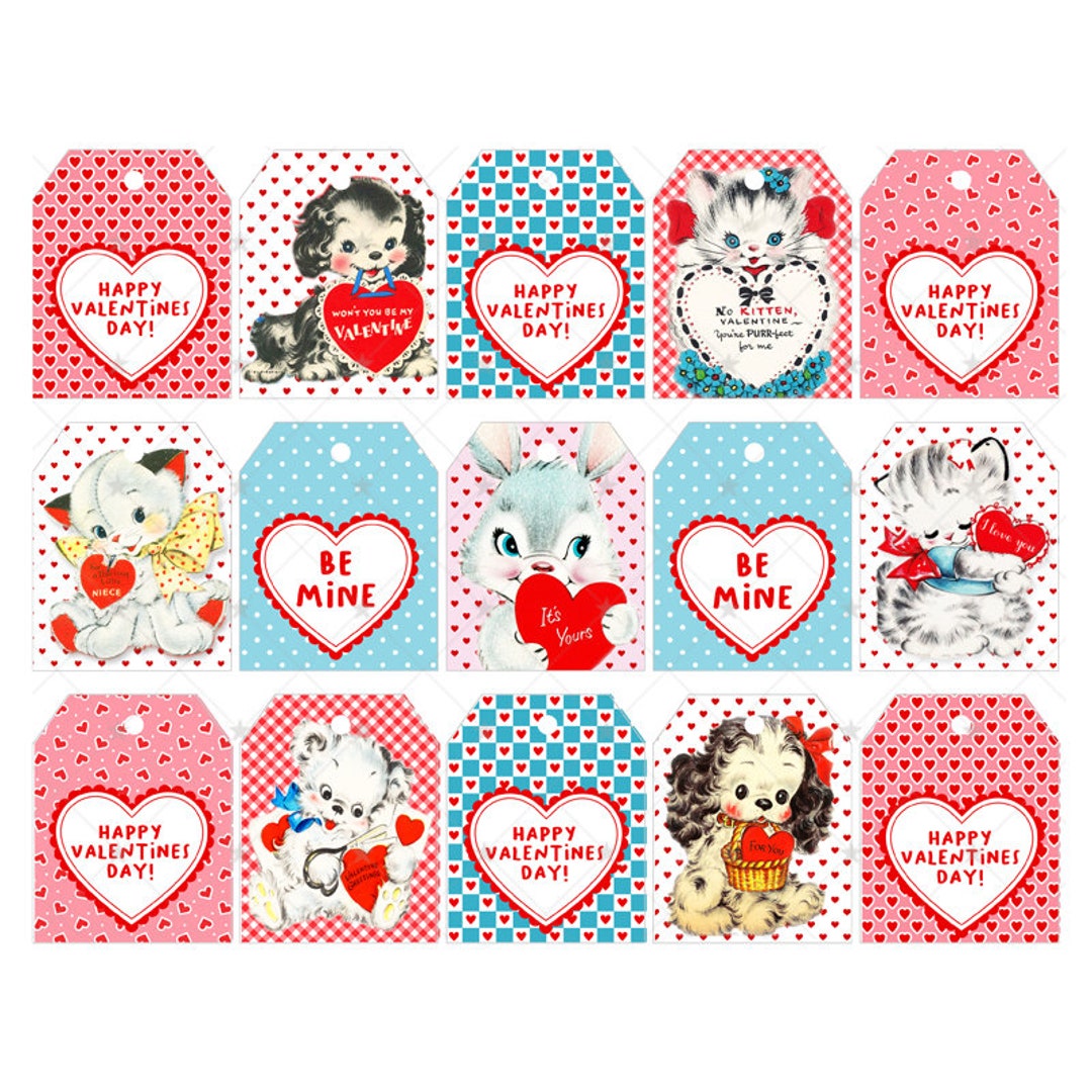Vintage Valentine Animal 2.5 INCH Digital Gift Tags Instant PDF JPEG ...