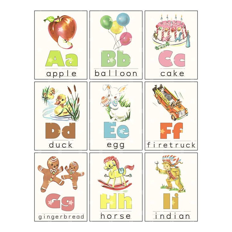 Vintage Alphabet Flashcards ATC Digital Collage Sheet - Etsy