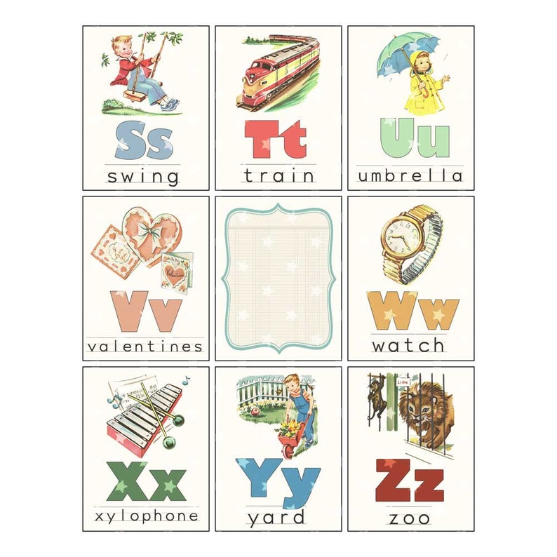 Vintage Alphabet Flashcards ATC Digital Collage Sheet - Etsy