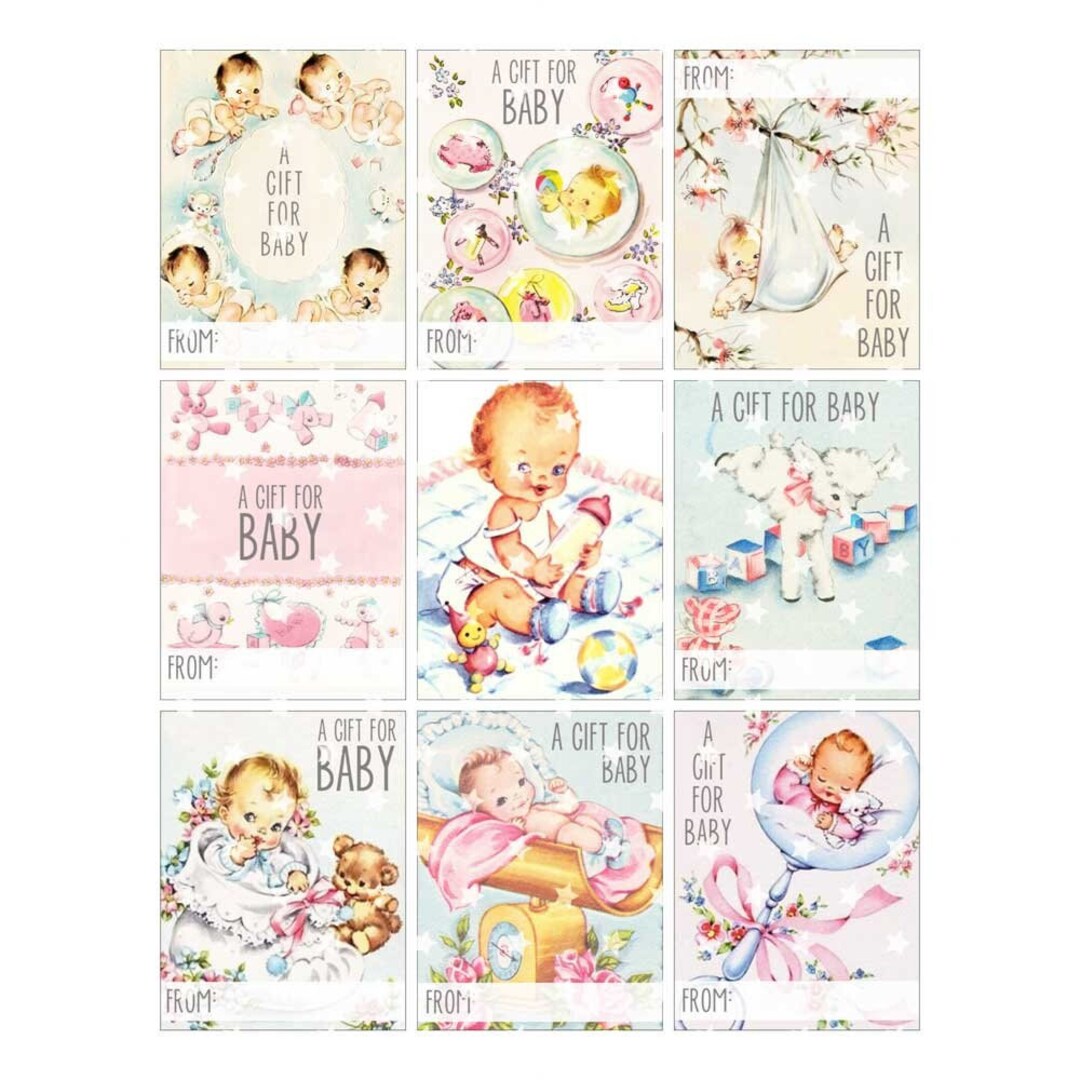 Vintage BABY Gift Tags Digital Collage Sheet Instant PDF JPEG Download ...