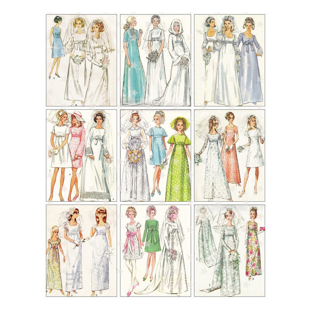 Vintage 1960's WEDDING Dress Pattern Covers Digital Collage Sheet Instant PDF JPEG Download ...