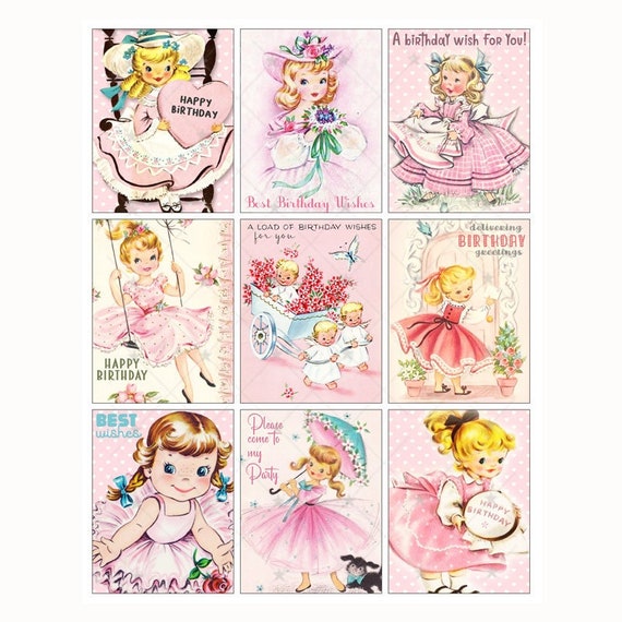 Vintage Pink Birthday Gift Tags ATC Digital Collage Sheet - Etsy