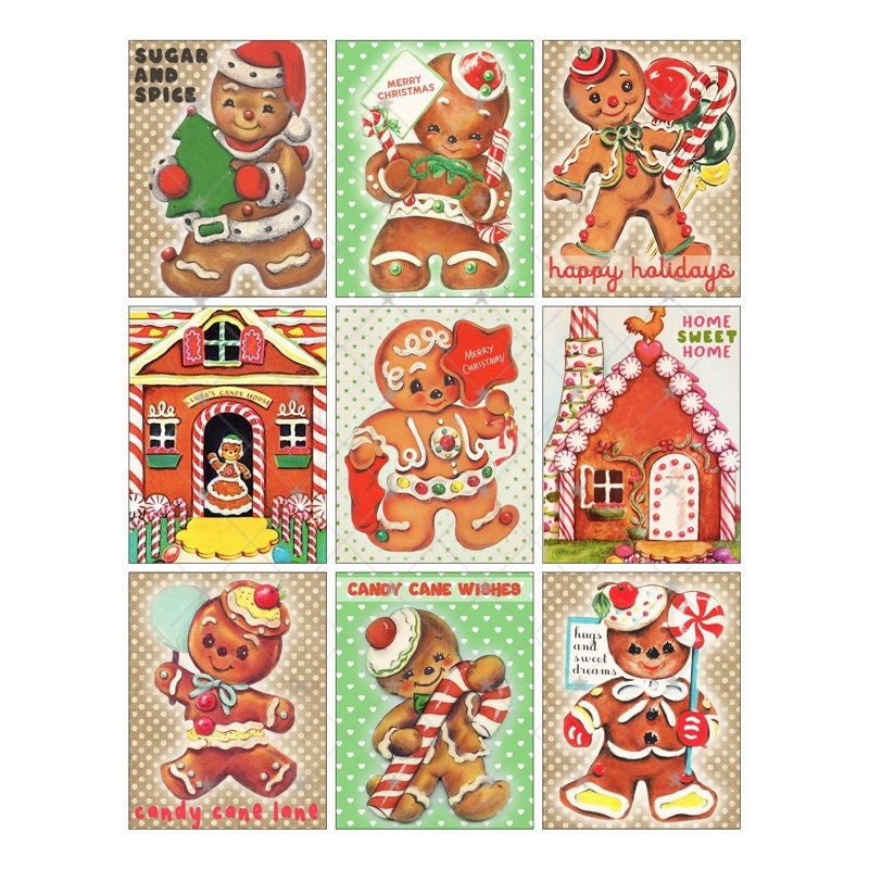 Vintage Gingerbread Christmas Gift Tags ATC Digital - Etsy