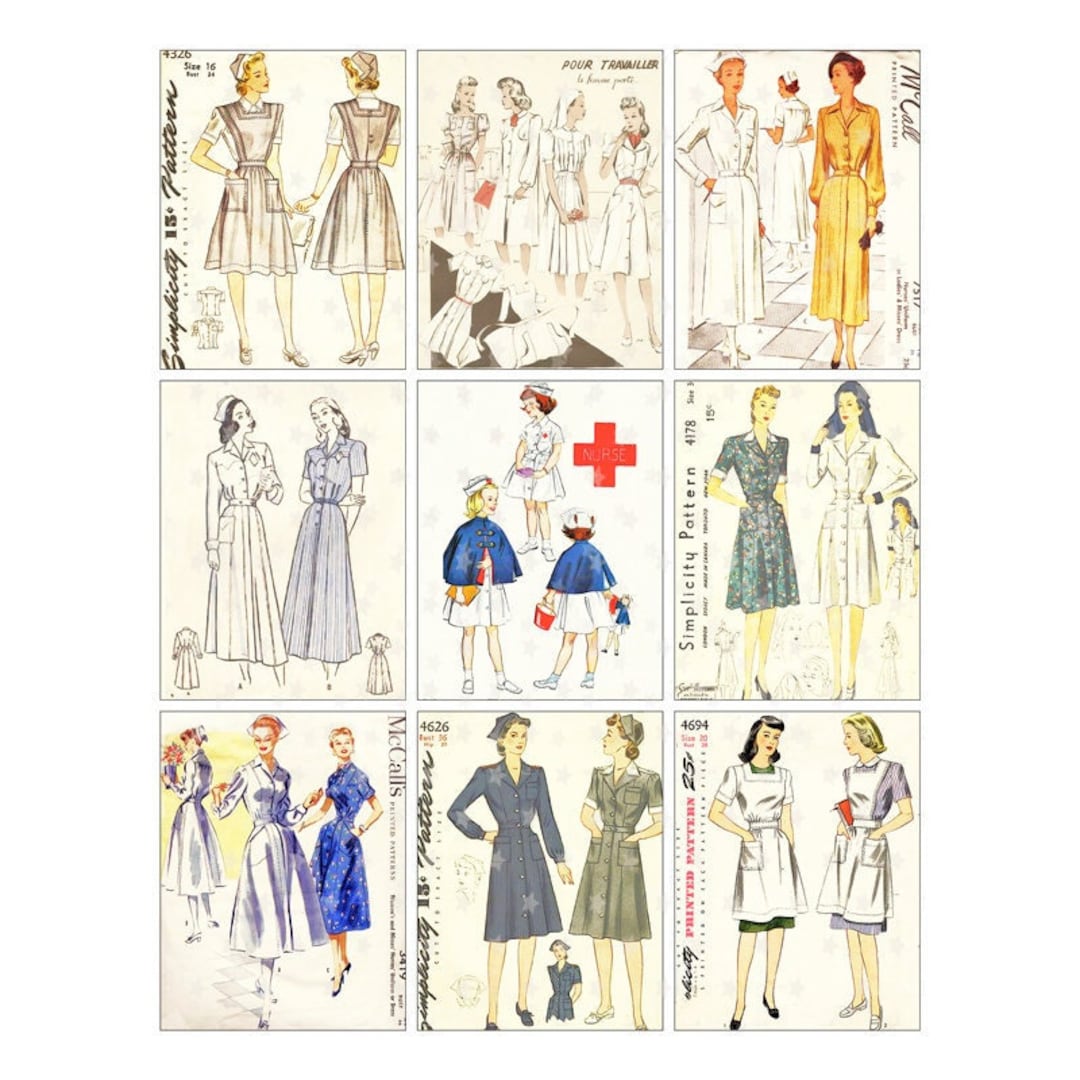 Vintage Nurse Dress Pattern Cover ATC Digital Collage Sheet Instant PDF ...