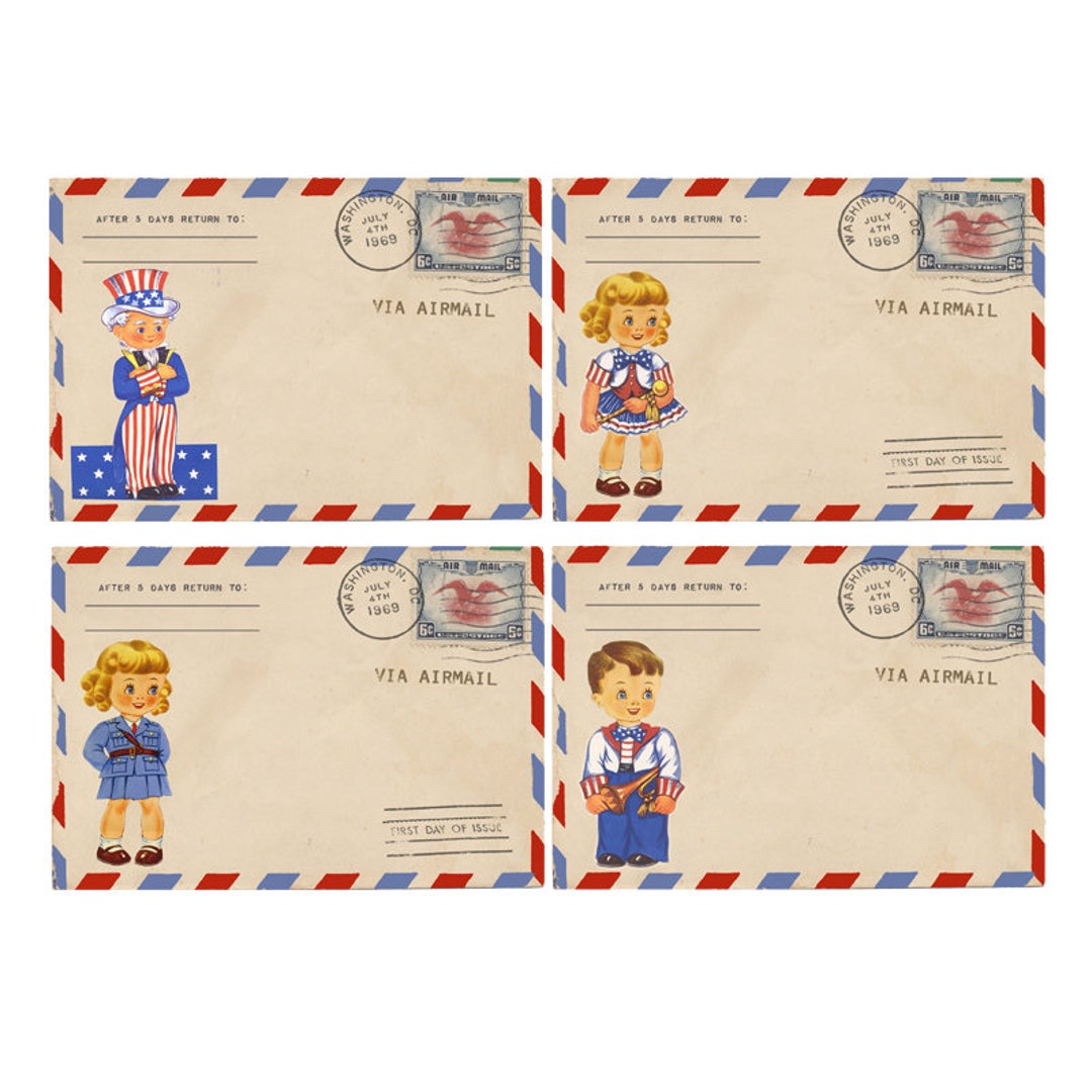 Vintage Inspired Patriotic Airmail Flat Card 3.5 X 5 Inch Digital ...