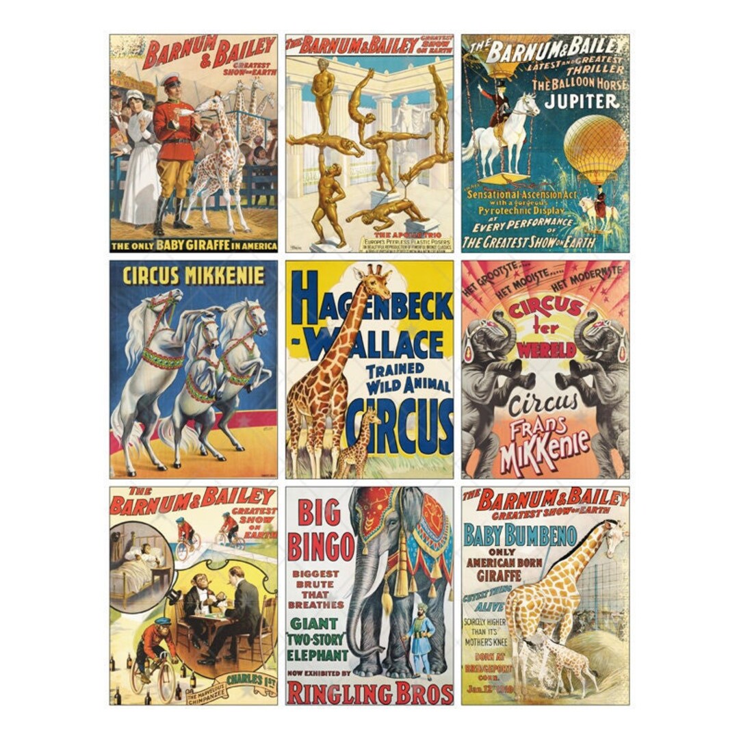 Vintage Circus Posters ATC Digital Collage Sheet Instant PDF JPEG ...
