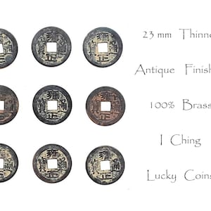 I Ching Coins With Rusty Antique Finish, 9 Brass Chinese Metal Coins 28 ...