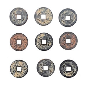 I Ching Coins With Rusty Antique Finish, 9 Brass Chinese Metal Coins 28 ...