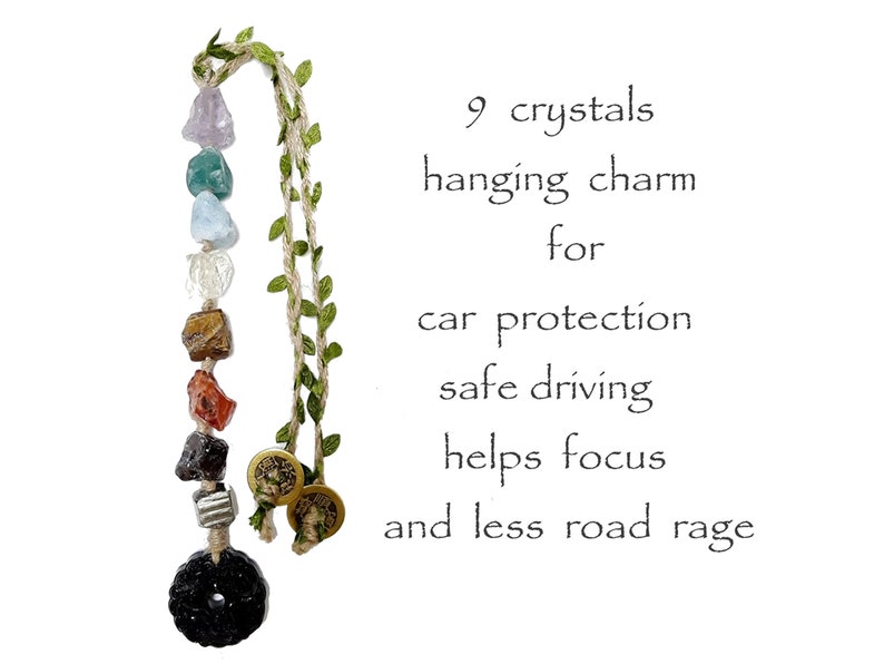 9 Crystals Hanging Charm for Car Protection and Safe Traveling, Release ...