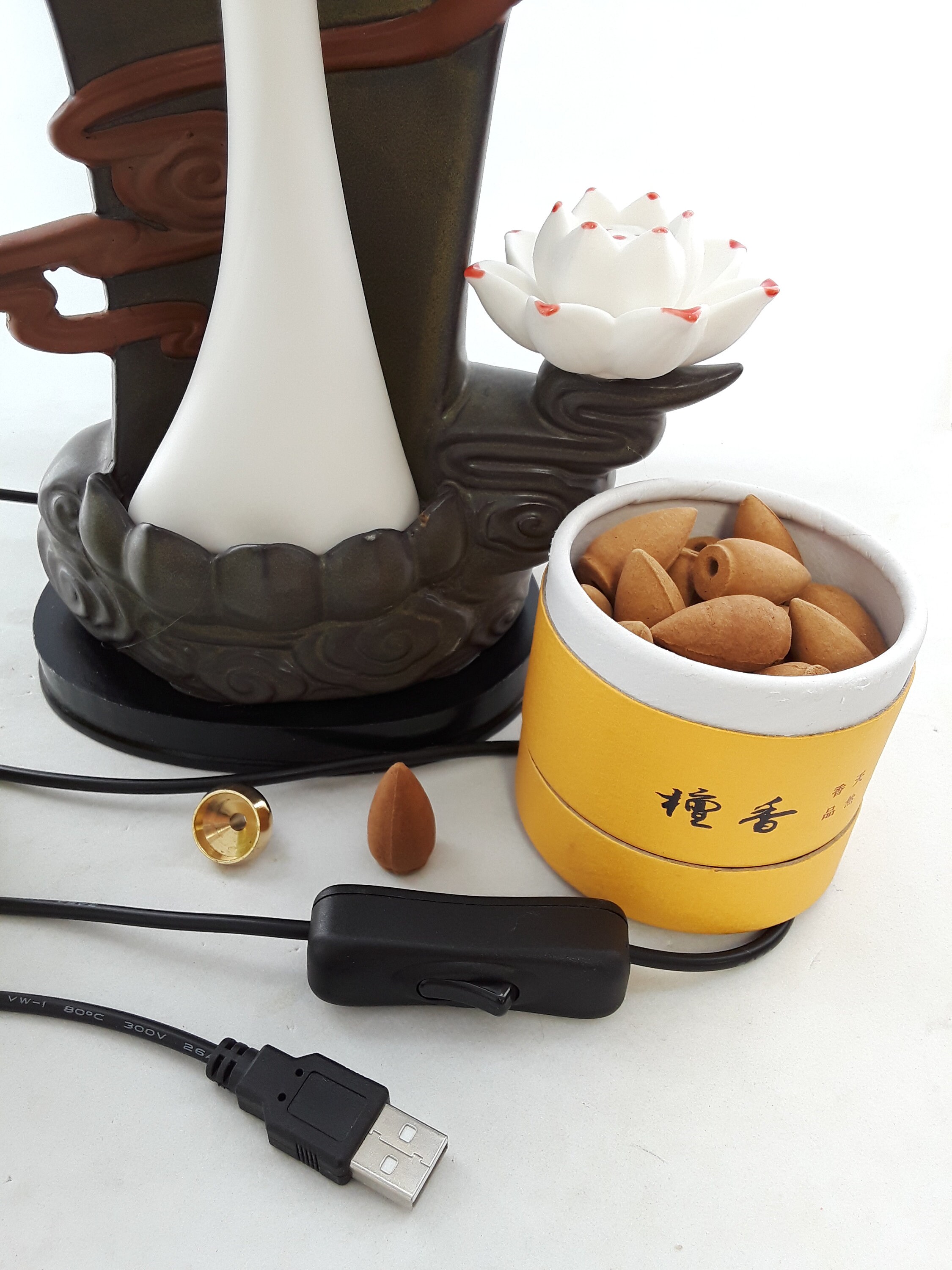 USB powered zen LED backflow incense burner with a box of FREE incense ...