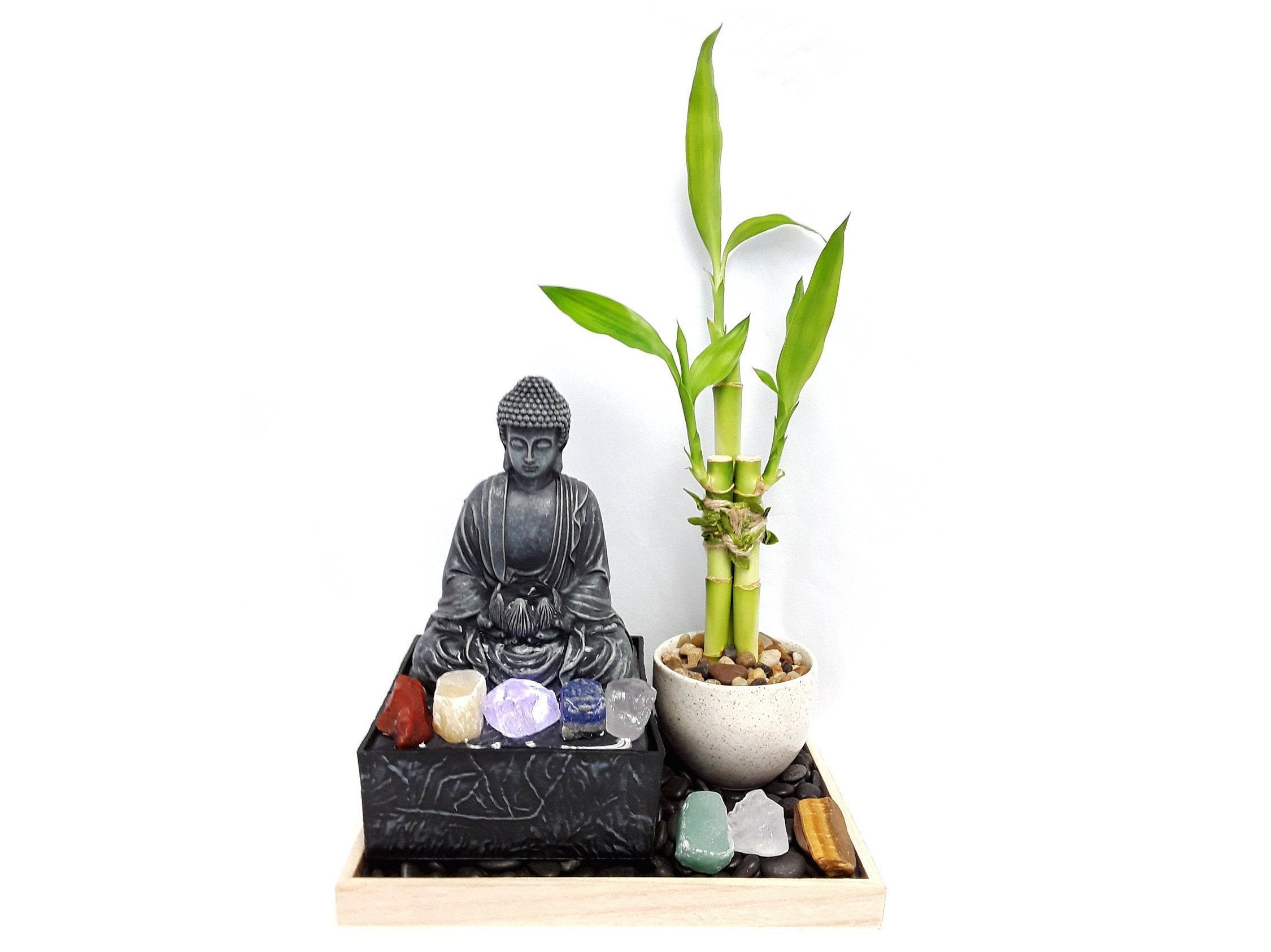 Mindful ZEN Gift 7 Chakra Raw Crystals set with a battery powered small ...