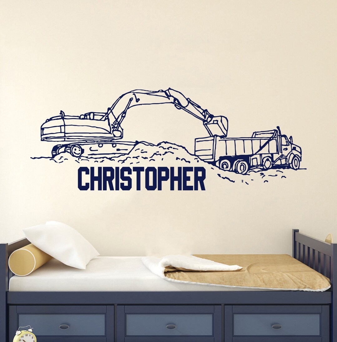 Customizable Construction Set Vinyl Wall Decals Dump Truck & Excavator ...