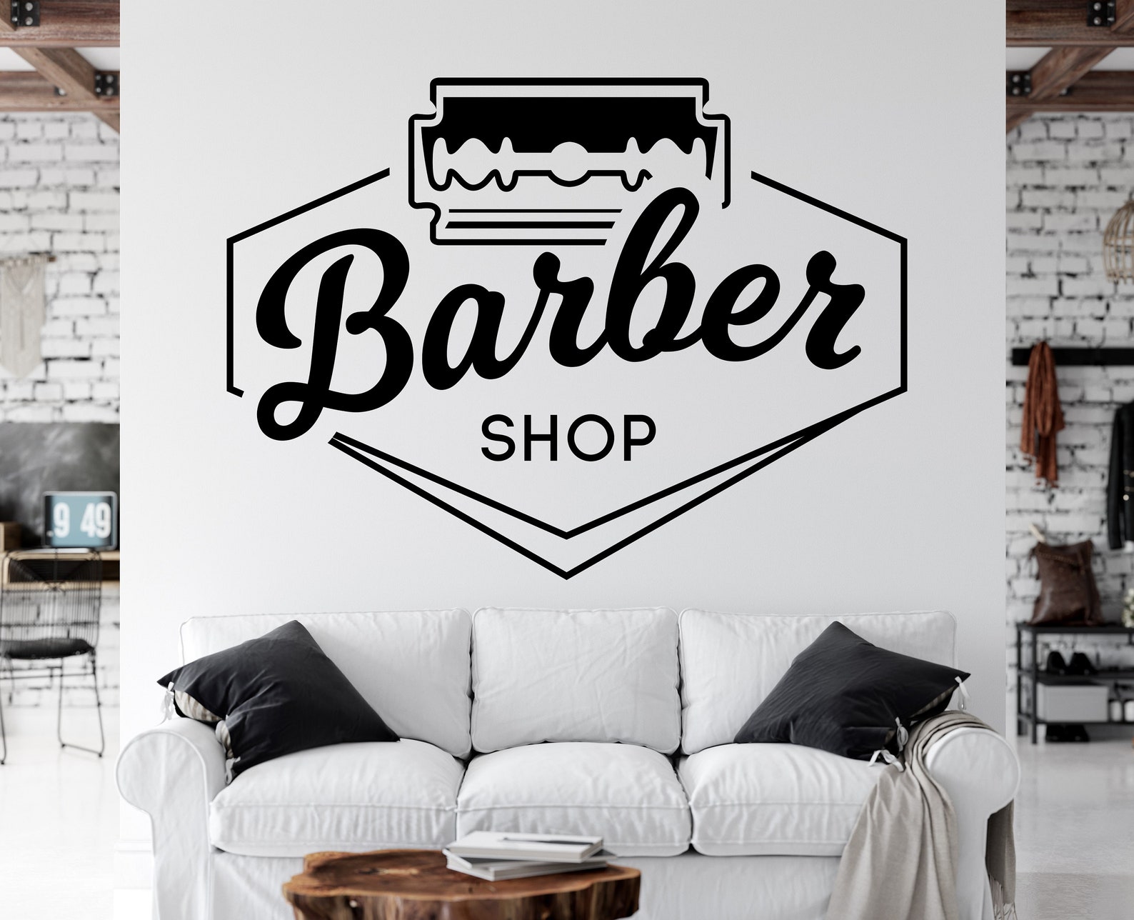 Barbershop Wall Decal Shop Design Barber Decal Scissors Decal Shave ...