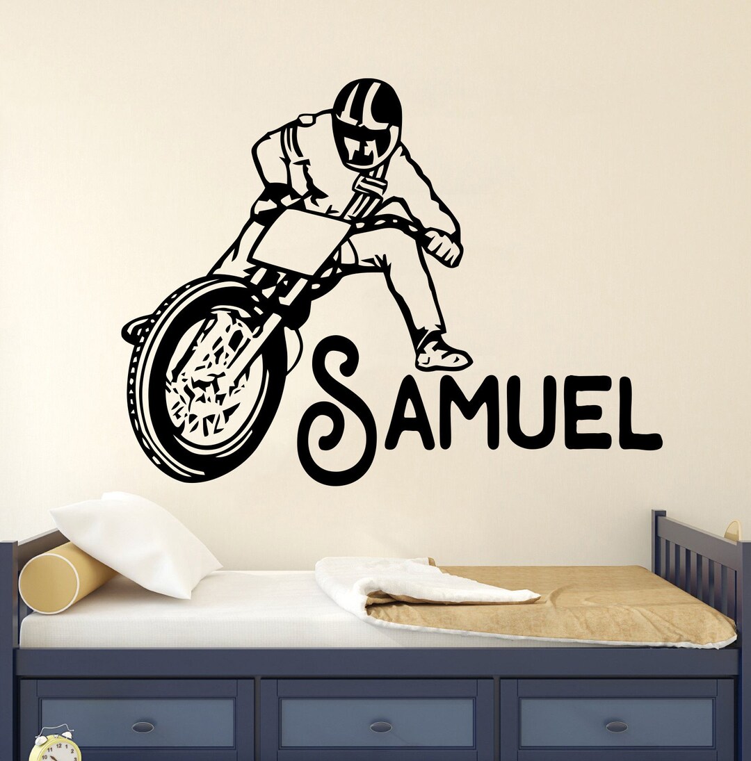 Motorcycle Wall Decal Personalized Name Wall Decal Motocross Wall ...