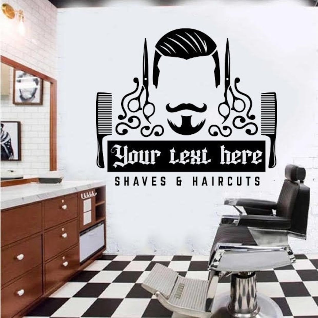 Personalized Barbershop Wall Decal Shop Design Barber Decal Scissors ...