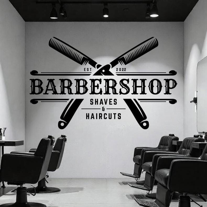 Barbershop Wall Decal Shop Design Barber Decal Shave Decal Scissors ...