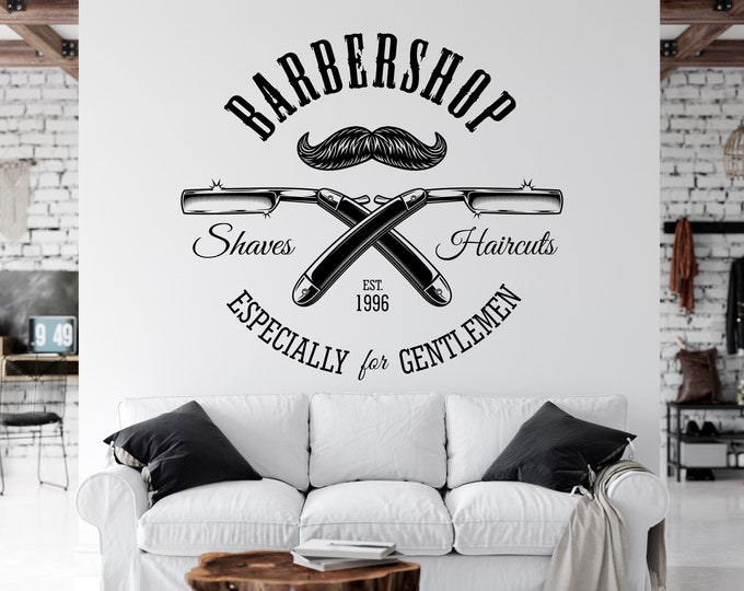 Barbershop Wall Decal Shop Design Barber Decal Shave Decal Scissors ...