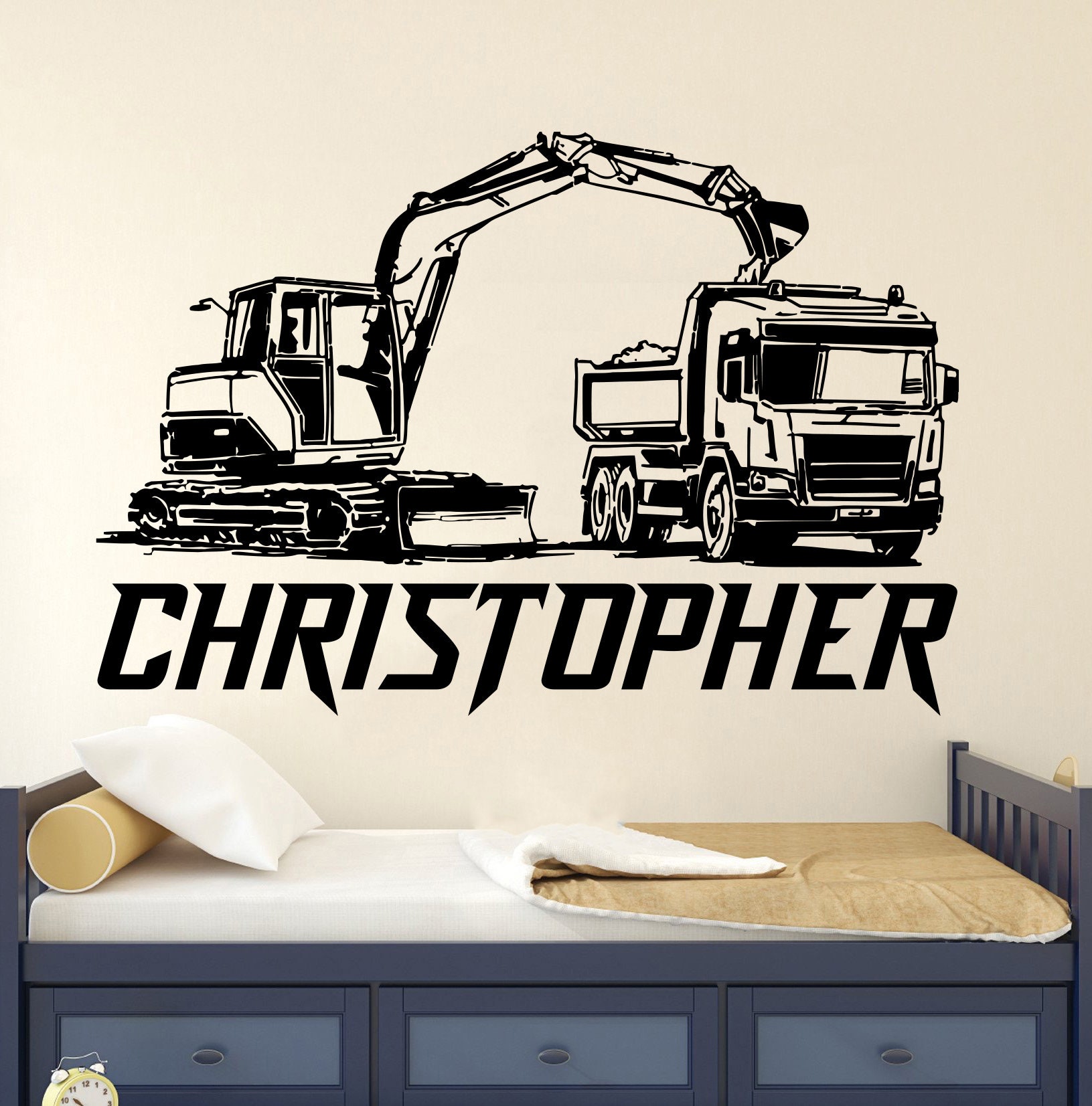 Personalized Construction Wall Decals - Custom Name, Worksite Dump ...
