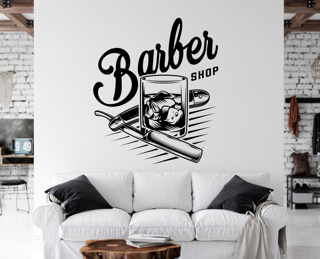 Barbershop Wall Decal Shop Design Barber Decal Shave Decal Scissors ...