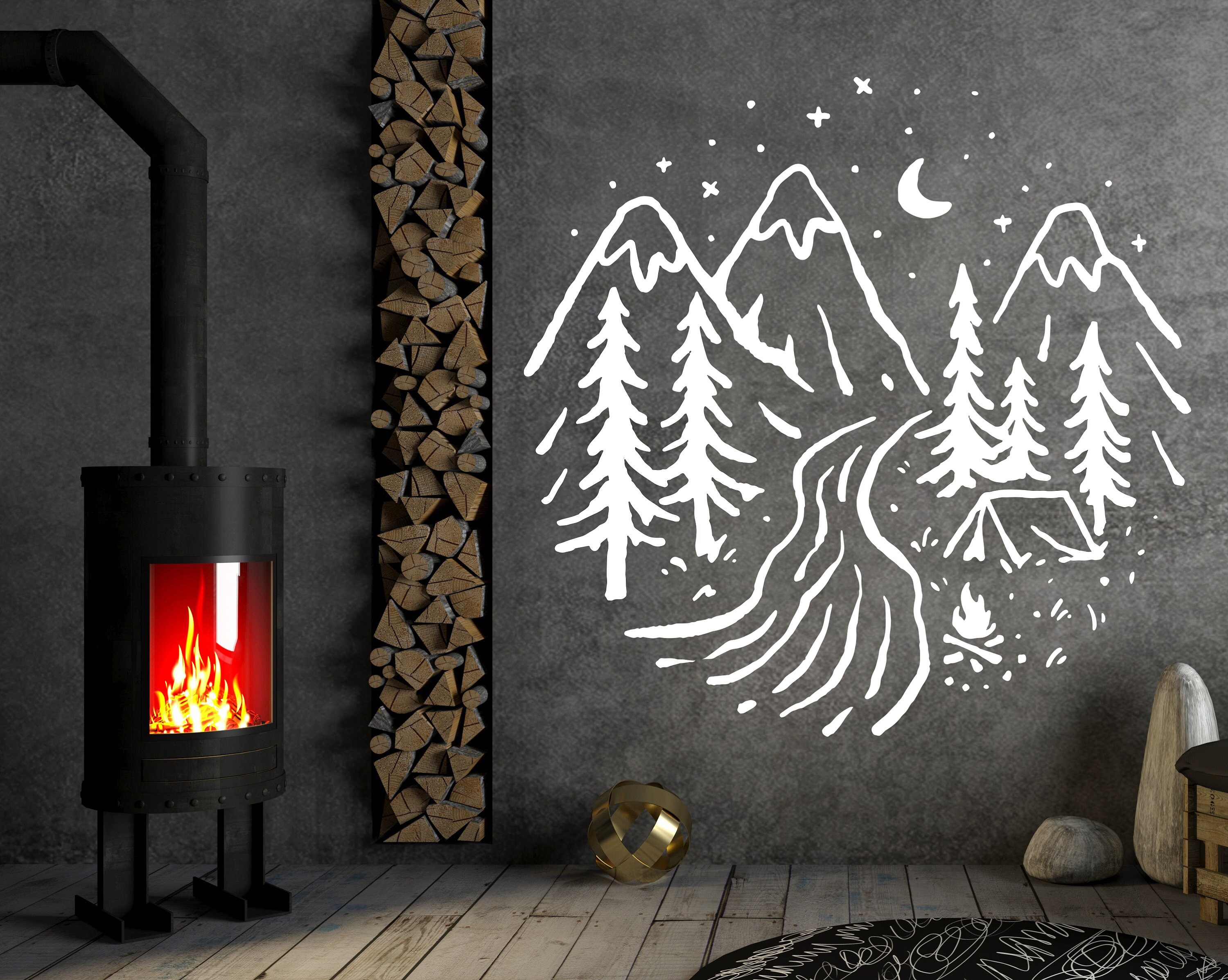 Camping Wall Decal Camp Wall Sticker Campsite Wall Art Natyre Wall ...