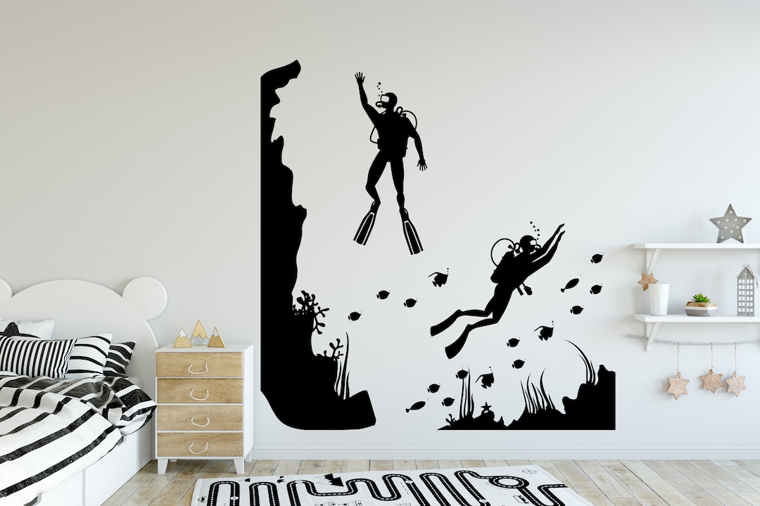 Scuba Diving Wall Decal Scuba Wall Sticker Ocean Wall Art Swiming Decal ...