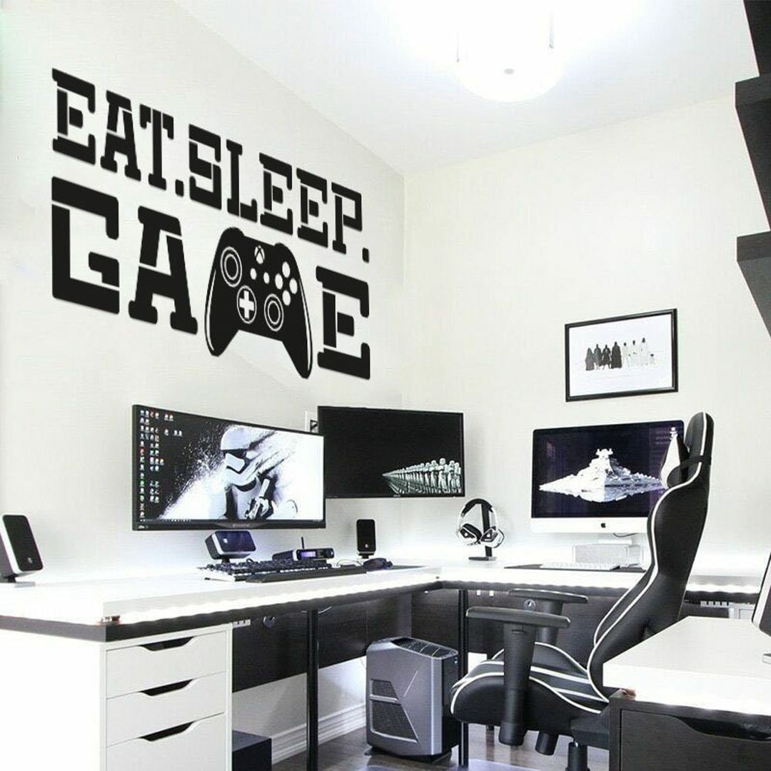 Gamer Wall Decal,eat Sleep Game,wall Sticker,controller,video Game,wall ...