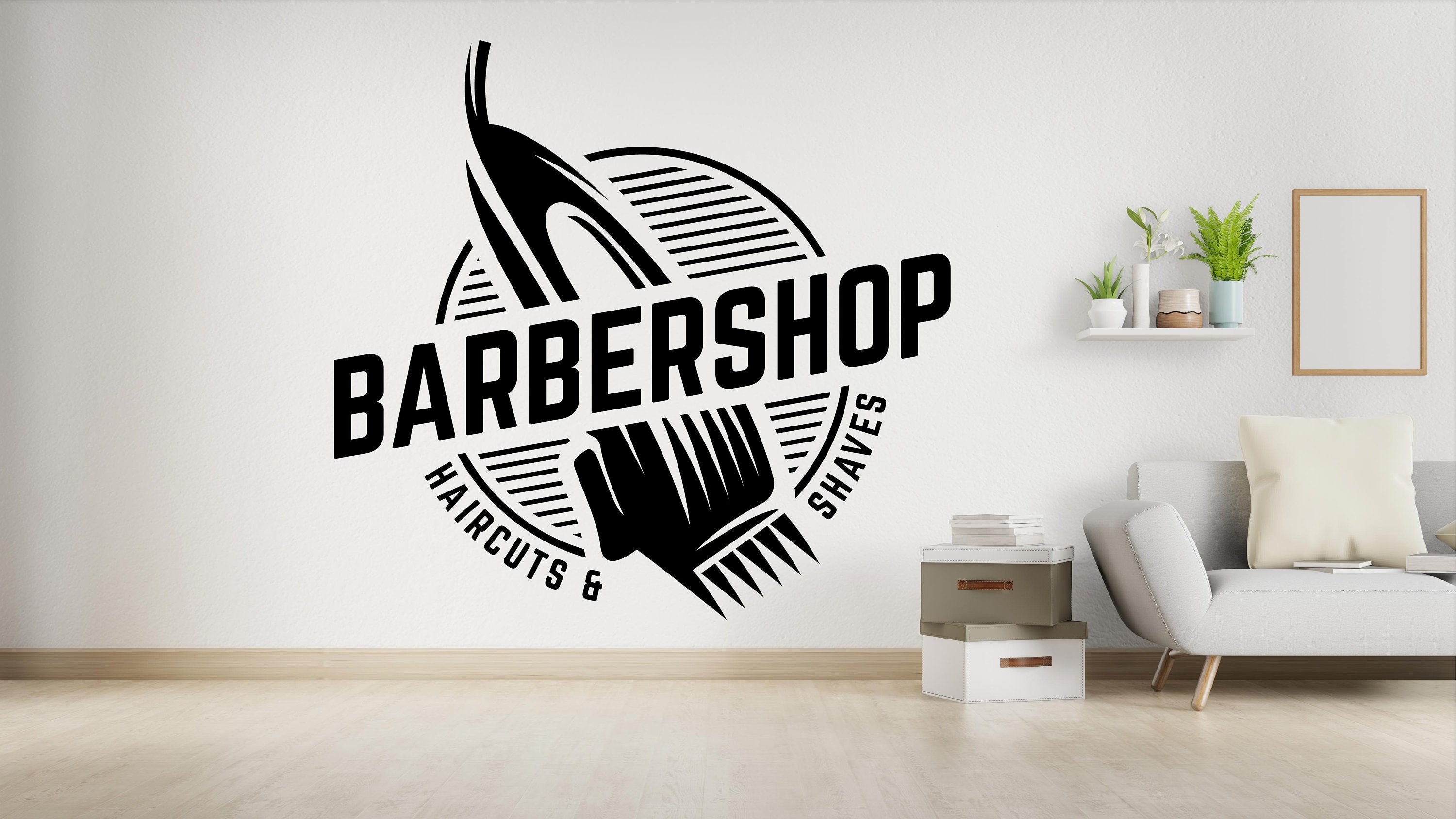 Barbershop Wall Decal Shop Design Barber Decal Shave Decal Scissors ...