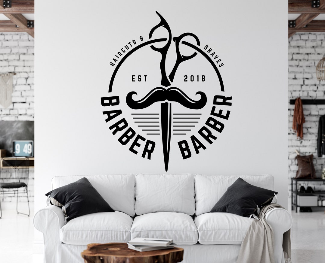 Barbershop Wall Decal Shop Design Barber Decal Shave Decal Scissors ...