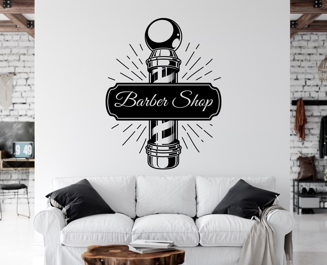 Barbershop Wall Decal Shop Design Barber Decal Shave Decal Scissors ...