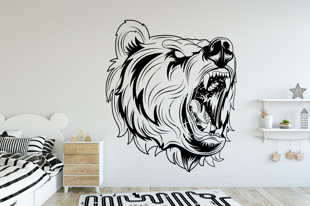 Bear Wall Decal Bear Wall Sticker Angry Bear Wall Decor Vinyl - Etsy