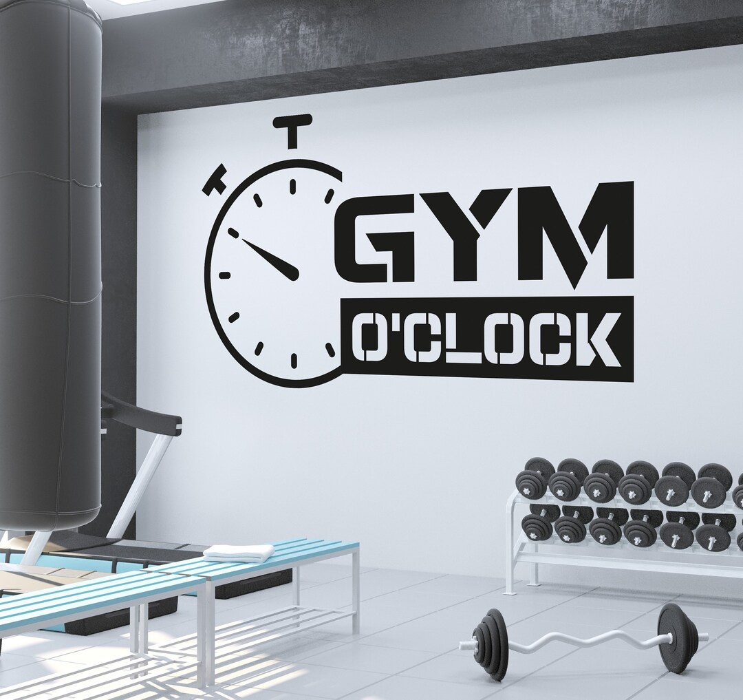 Gym O'clock Wall Decal Gym Wall Decor Sport Motivation Workout Wall Art ...
