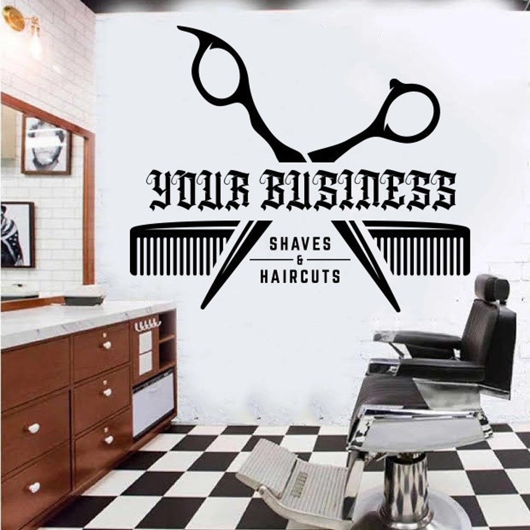 Personalized Barbershop Wall Decal Shop Design Barber Decal Scissors ...