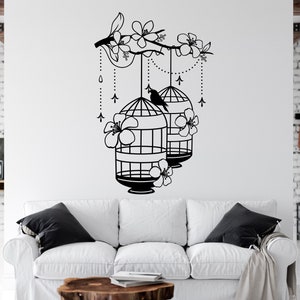 Bird Wall Decal Bird in Cage Wall Sticker Animal Wall Art Vinyl Wall ...