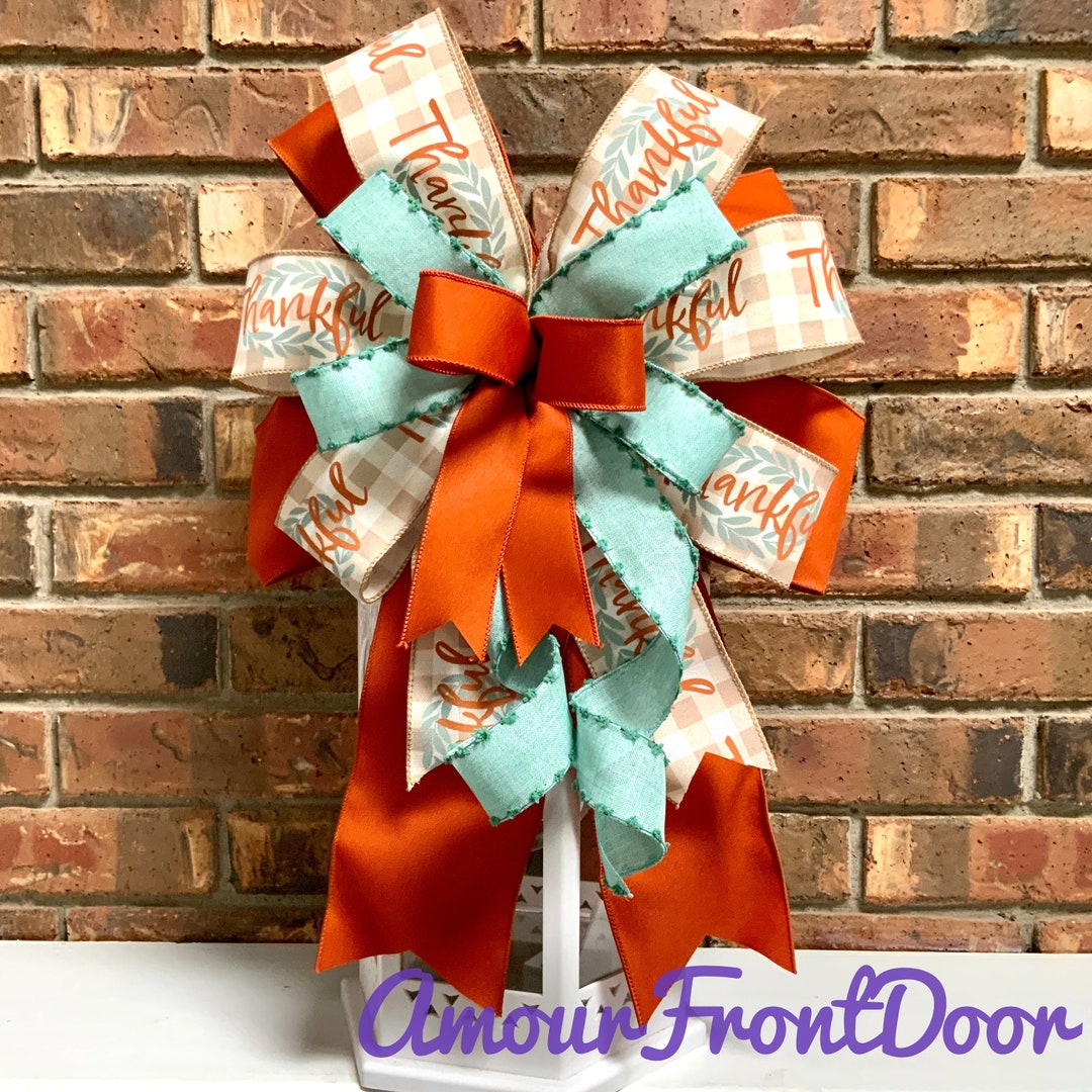 Fall Bow, Fall Bow for Lantern, Blue Thankful Bow, Fall Blessed for ...