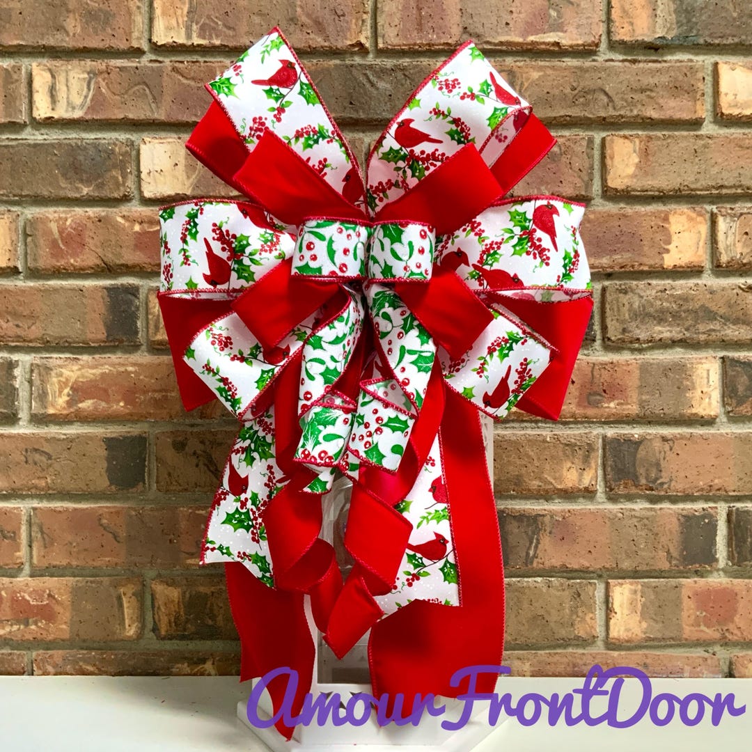 Red Cardinal Bow, Red Cardinal Christmas Decorations, Christmas Bow ...