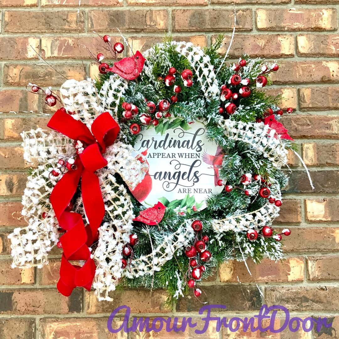 Red Cardinal Wreath, Red Cardinal Decor, Winter Wreath, Flocked Winter ...