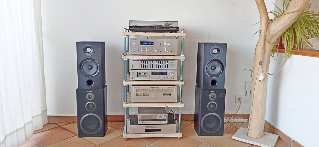 Hifi Cabinet in Solid Wood and Threaded Rods, Solid Wood Hifi Audio ...