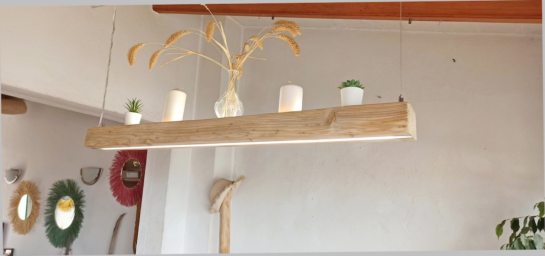 Suspension lustre poutre de bois flotte avec led integree ,luminaire en ...