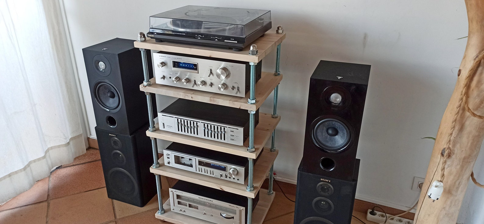 Meuble hifi stereo en bois massif ,solid wood hifi audio rack stand ...