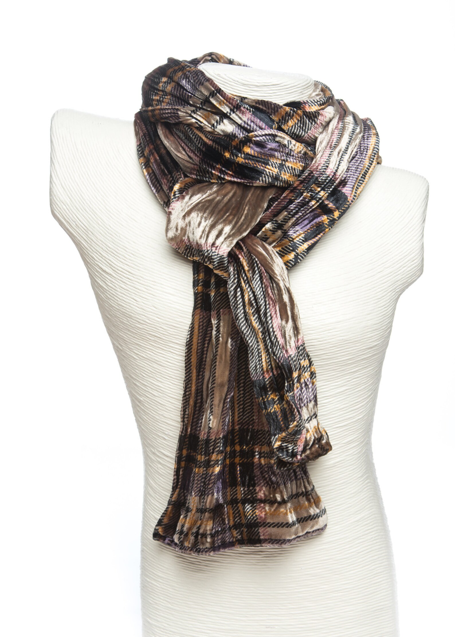Twisted Tartan Silk Velvet Scarf With Scarf Ring - Etsy UK