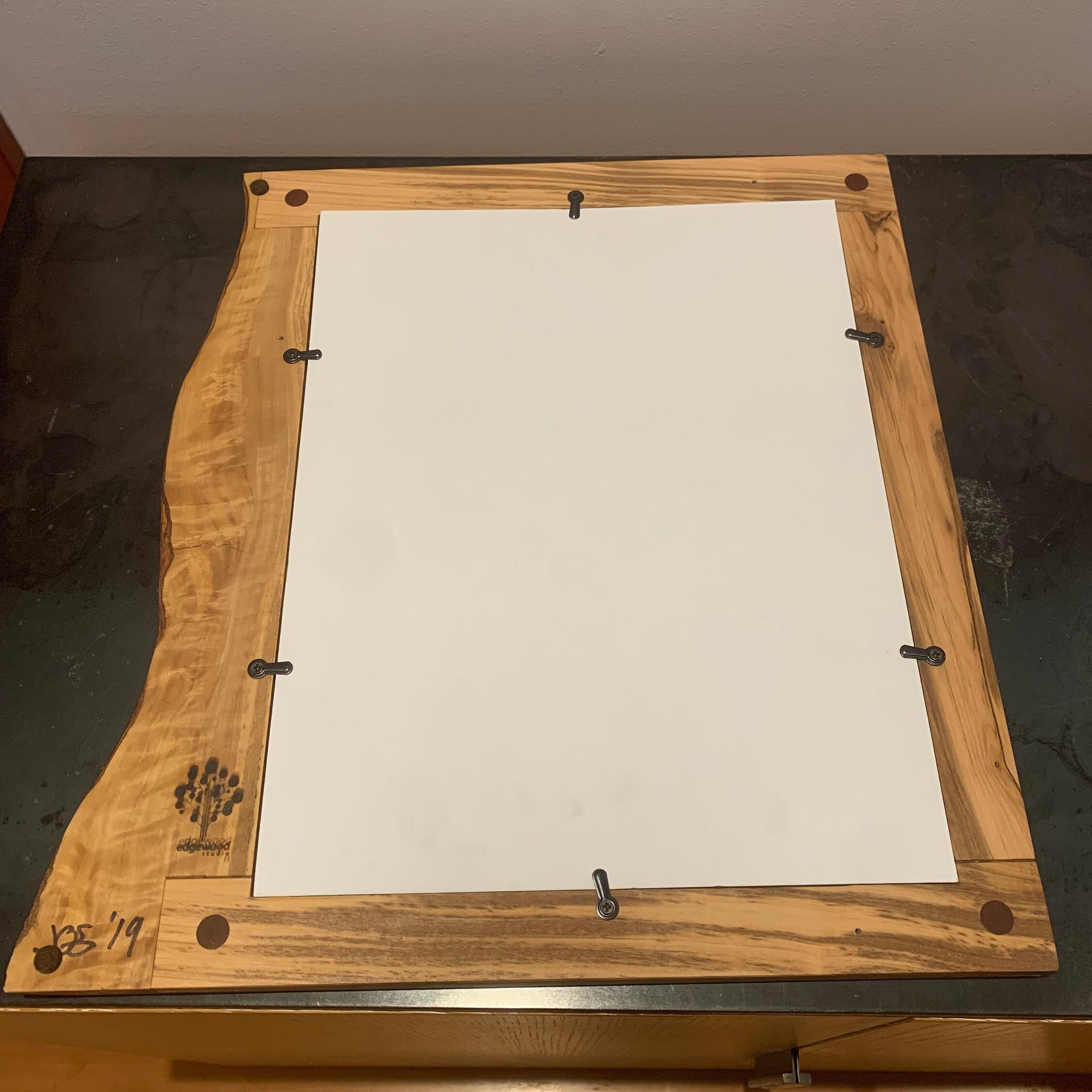Olive / Mahogany Live Edge Photo Frame with Stand — Edgewood Studio