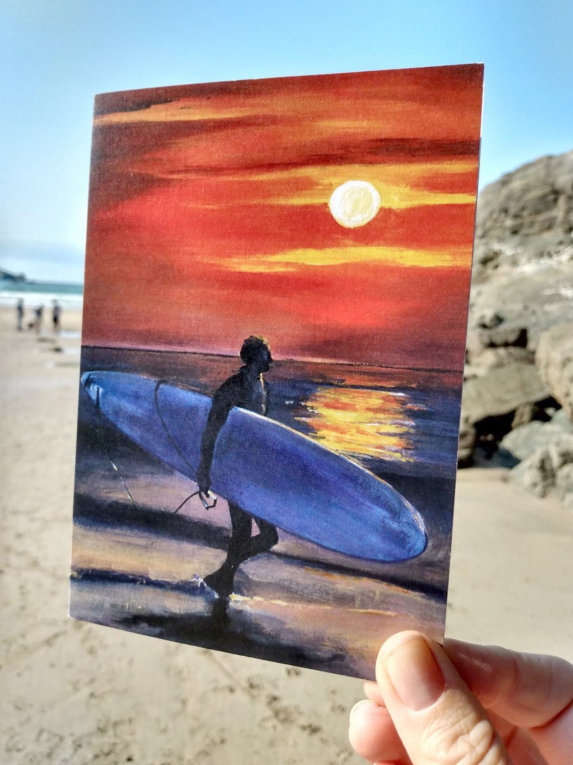 Sunset Surfer Art Card, Birthday Card for Surfer, Surfing Greetings ...