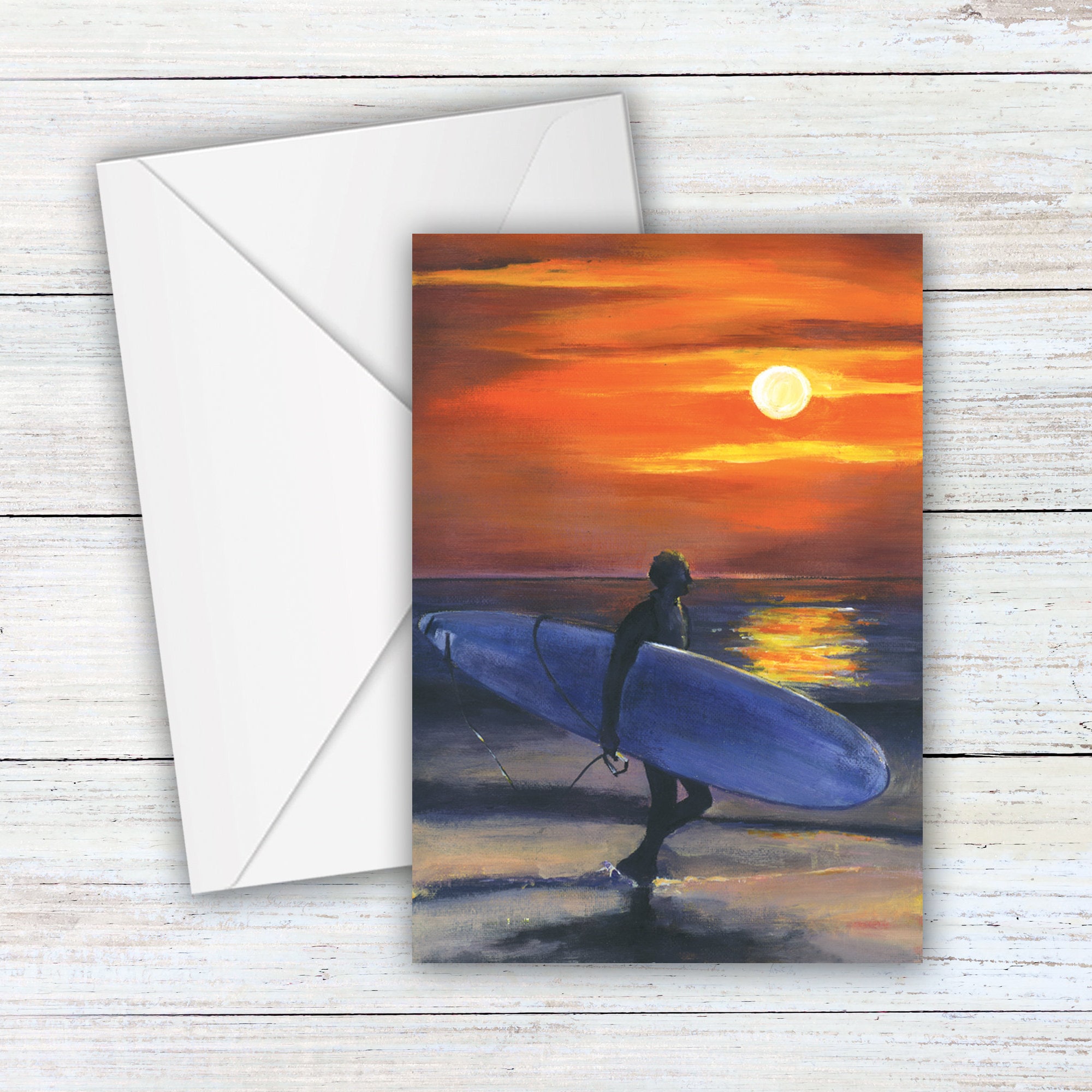 Sunset Surfer Art Card, Birthday Card for Surfer, Surfing Greetings ...