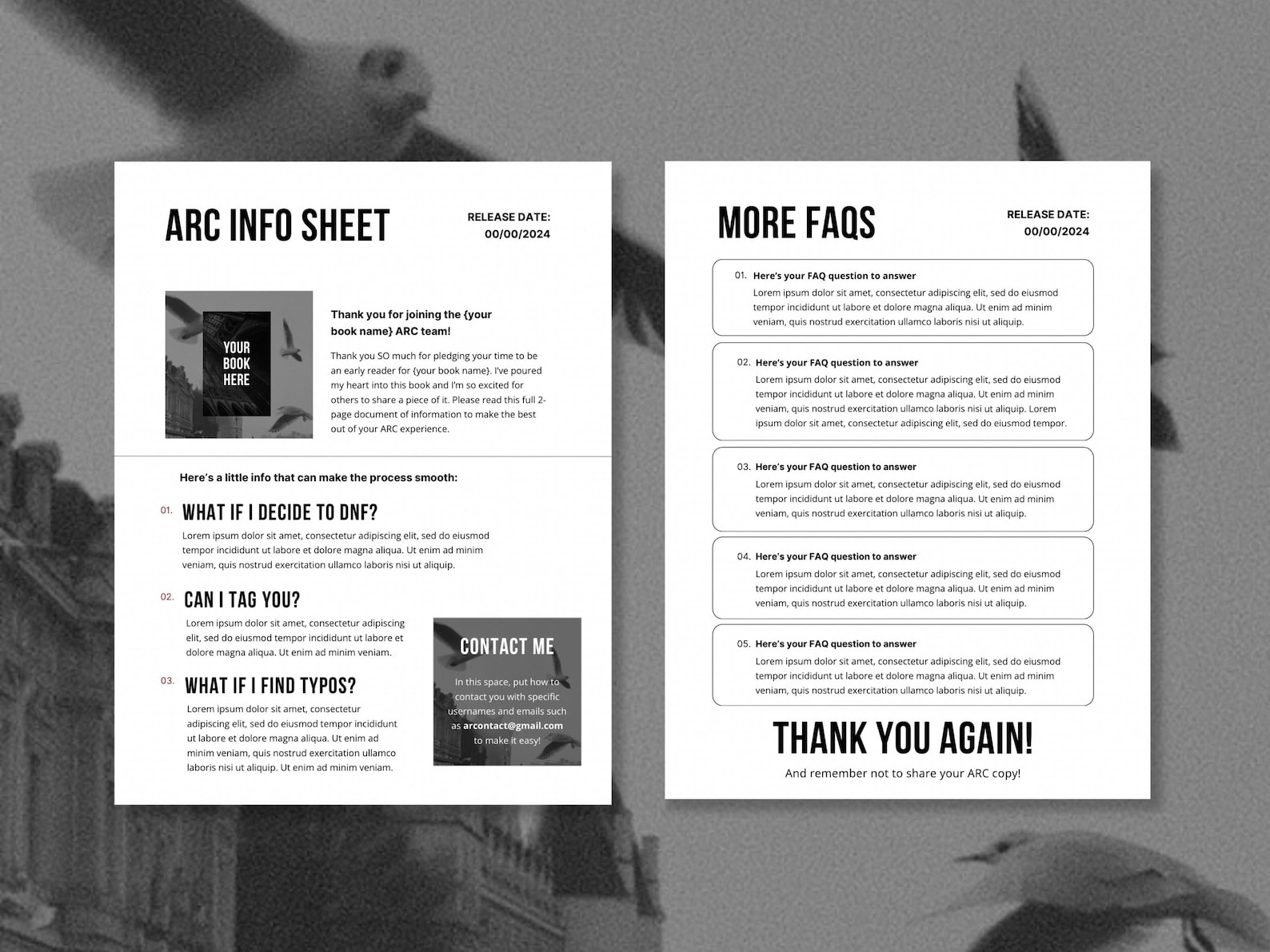 ARC Info Sheet Template for Authors | Editable Canva Templates for ARC ...