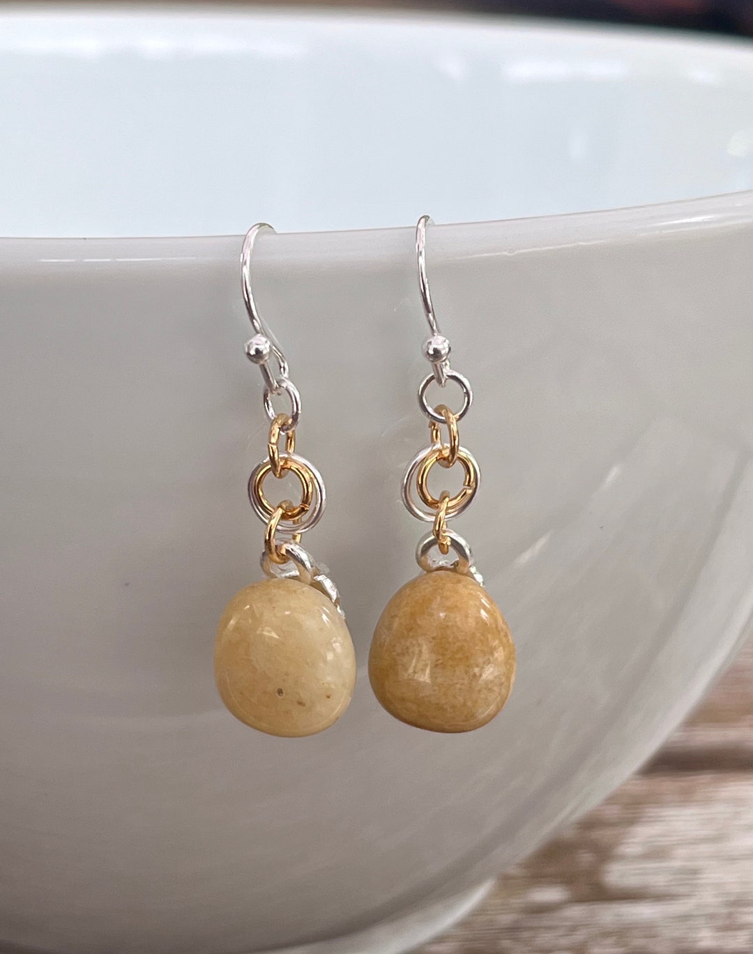 Golden Yellow Iron-stained Quartzite Mixed Metal Dangle Drop Crystal ...