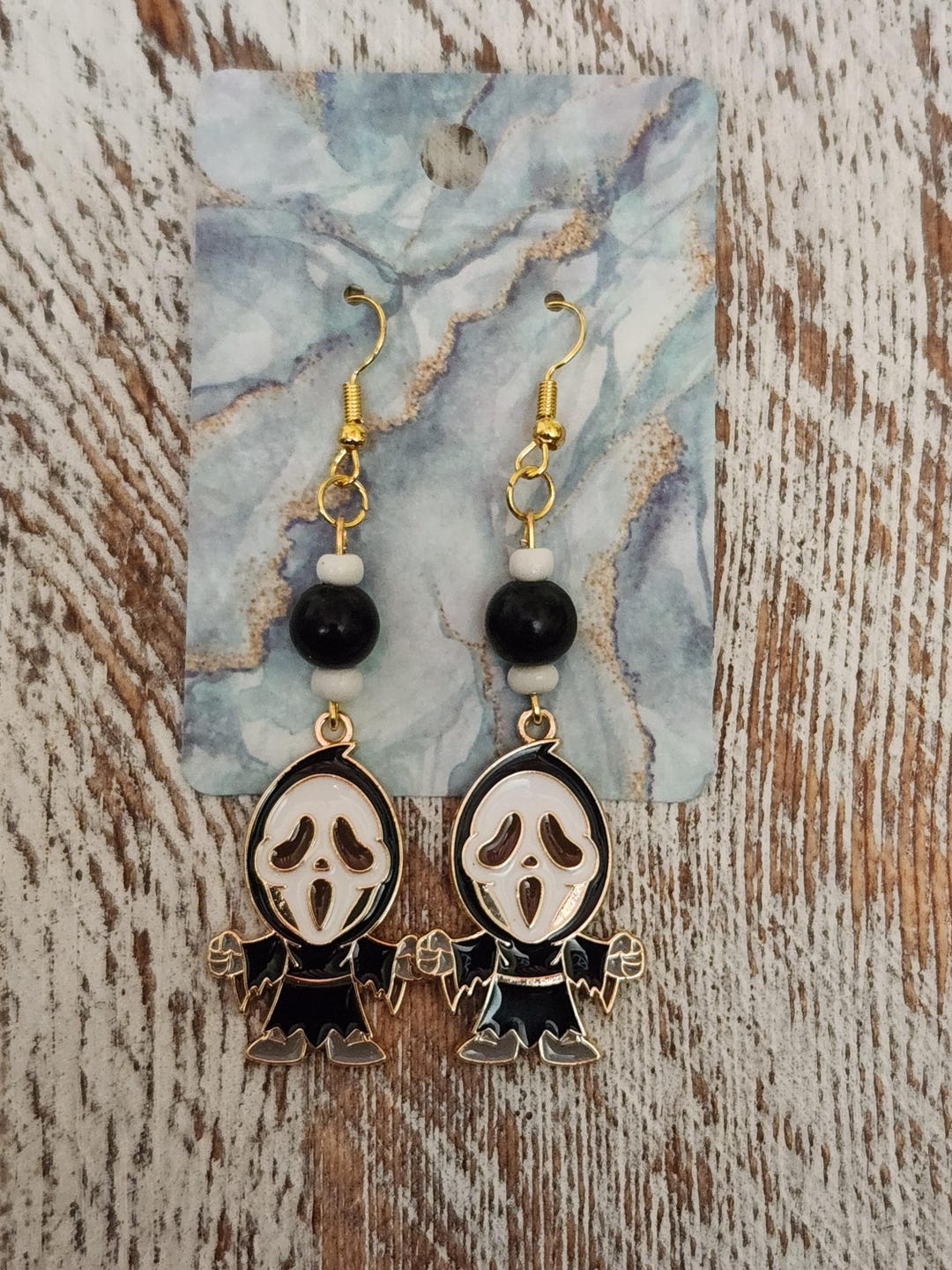 Beaded Dangle Gold Ghostface Halloween Earrings - Etsy