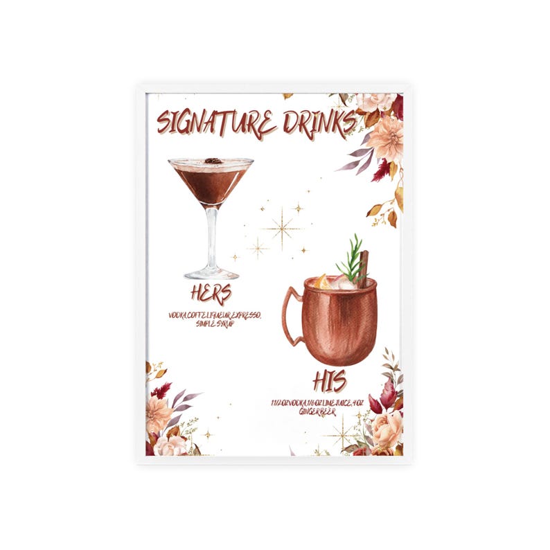 Custom Signature Drink Poster Personalized Cocktail Art Framed Bar ...