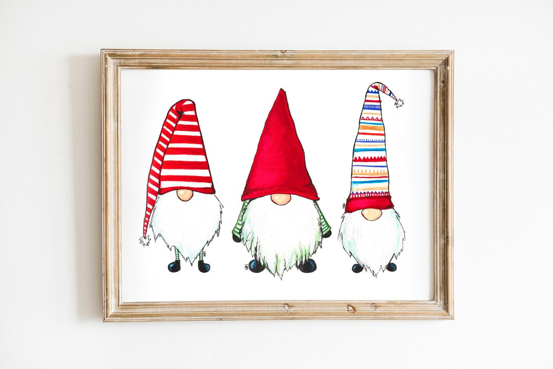 Gnomes, Norwegian, Christmas, Yule, 3 Gnomes, Printable Watercolor Art ...